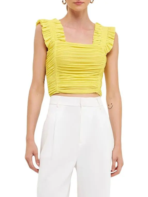 Endless Rose Ruffle Pleat Crop Tank - Yellow