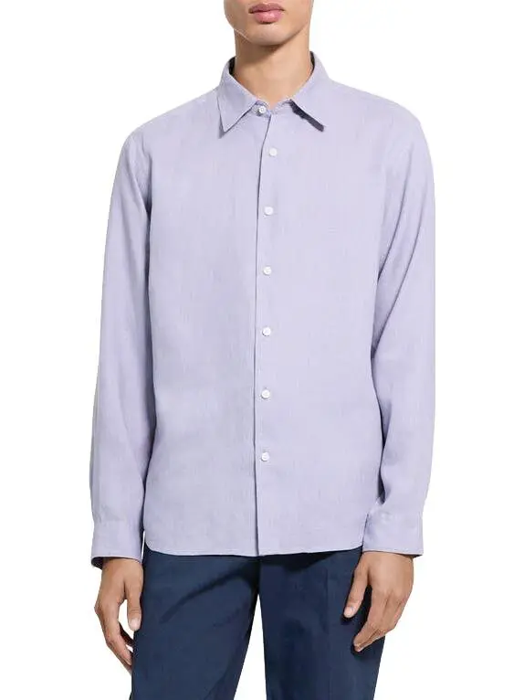 Theory Irving Solid Linen Button-up Shirt - Gray Lilac