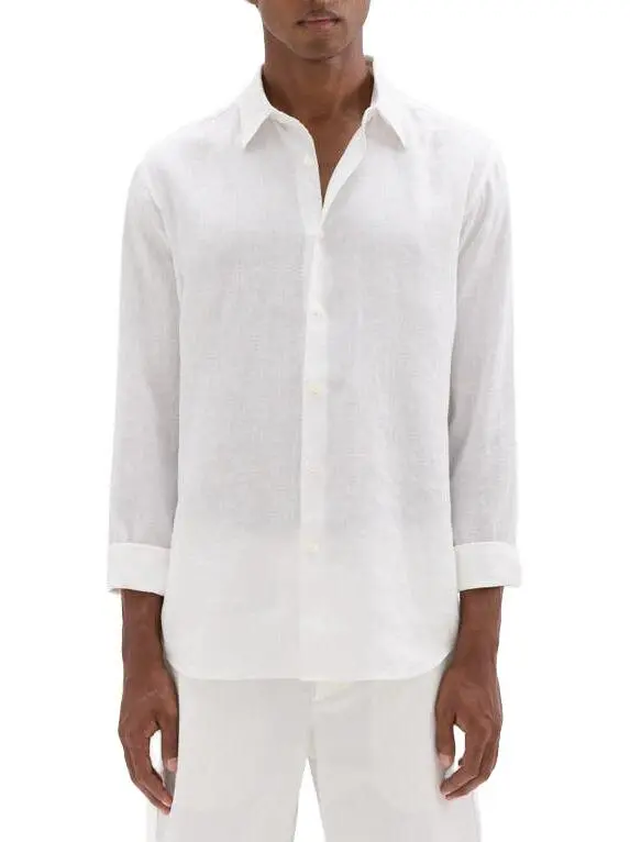 Theory Irving Solid Linen Button-up Shirt - White
