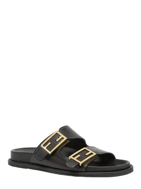 Fendi Feel Dual Strap Slide Sandal - F0qa1 Nero
