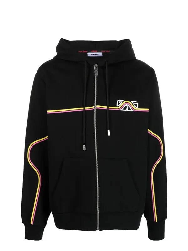 Gcds Logo-print Zip-up Hoodie - Black