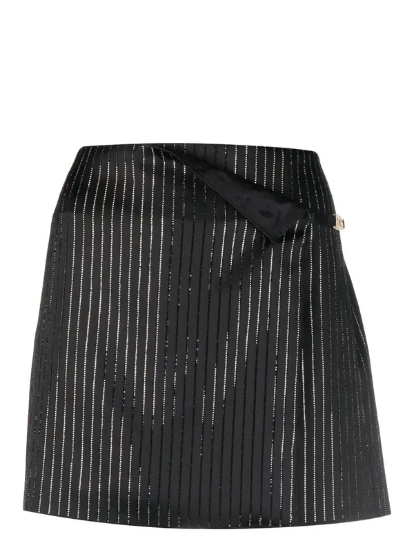 Gcds Logo Clip Pinstriped Rhinestone-embellished Skirt - Black