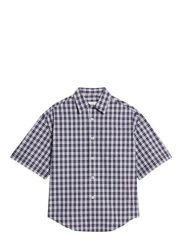 Ami Gingham-pattern Short-sleeved Shirt - Blue