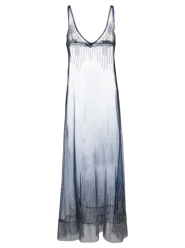 Rabanne Stud-detailed Sheer Long Dress - Blue