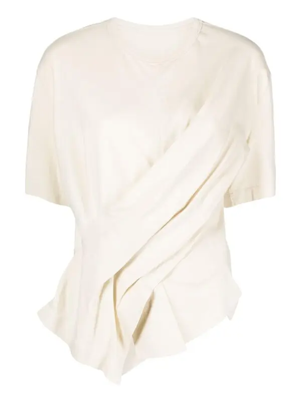JNBY Asymmetric Gathered Cotton T-shirt - Neutrals