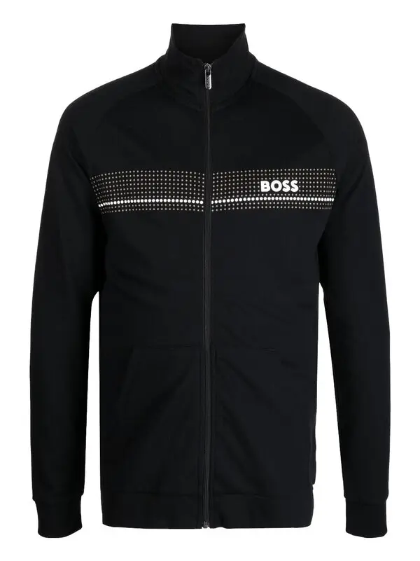 BOSS Logo Print Zip-up Cardigan - Black