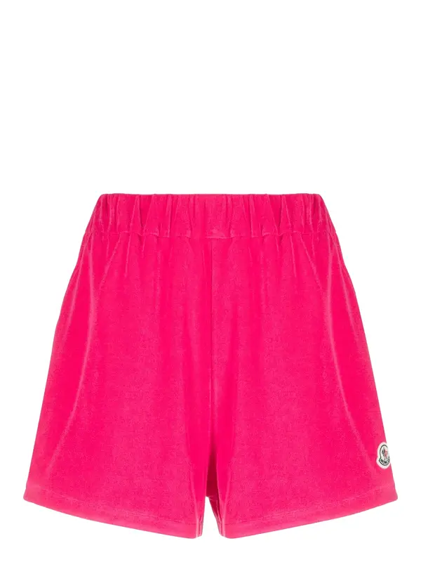 Moncler Logo-patch Velour Shorts - Pink