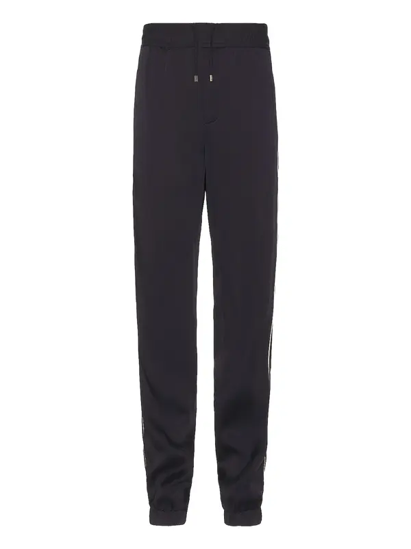 Saint Laurent Satin Detail Piping Sweatpants In Navy - Marine Force
