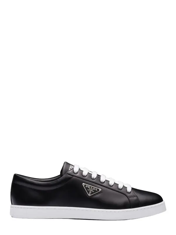 Prada Brushed Leather Low-top Sneakers - Black