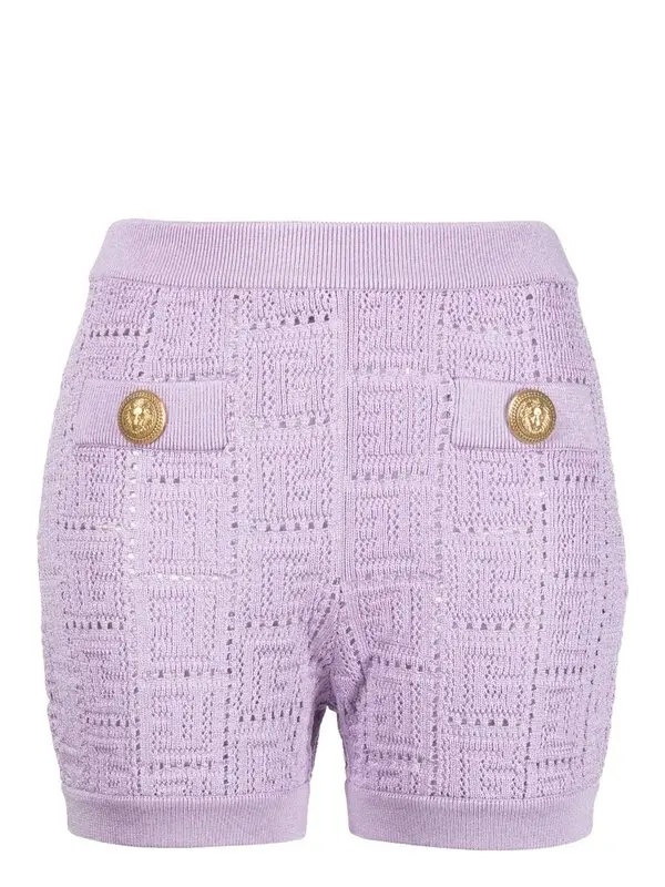 Balmain Monogram Knitted Shorts - Purple