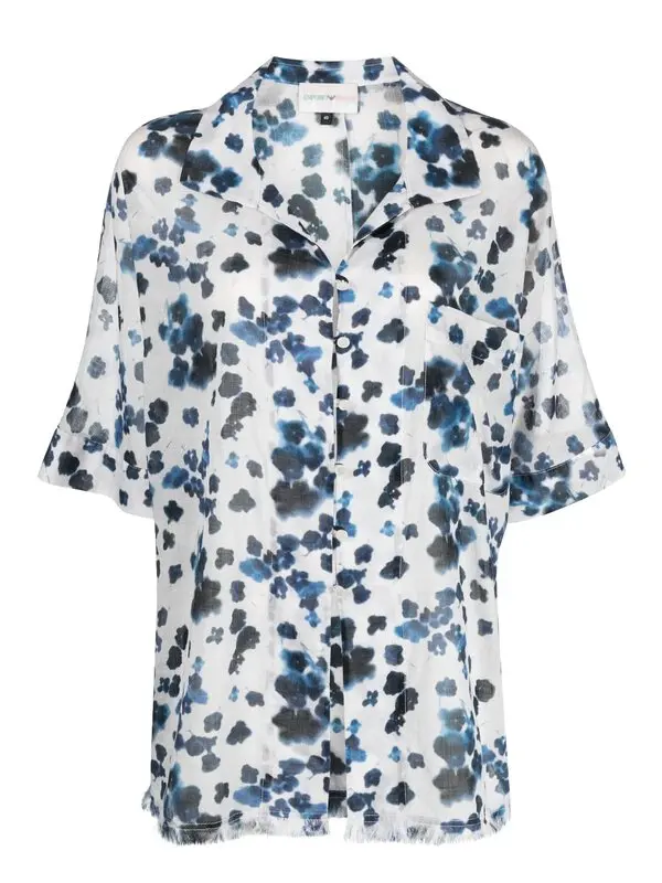Emporio Armani Abstract-print Cotton Shirt - Blue
