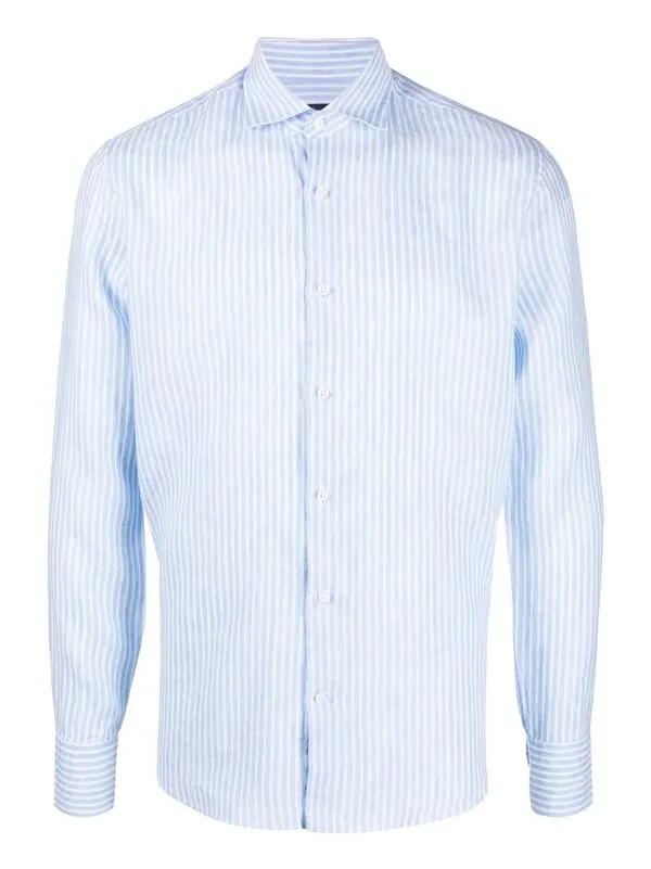 DEPERLU Stripe-pattern Linen Shirt - Blue