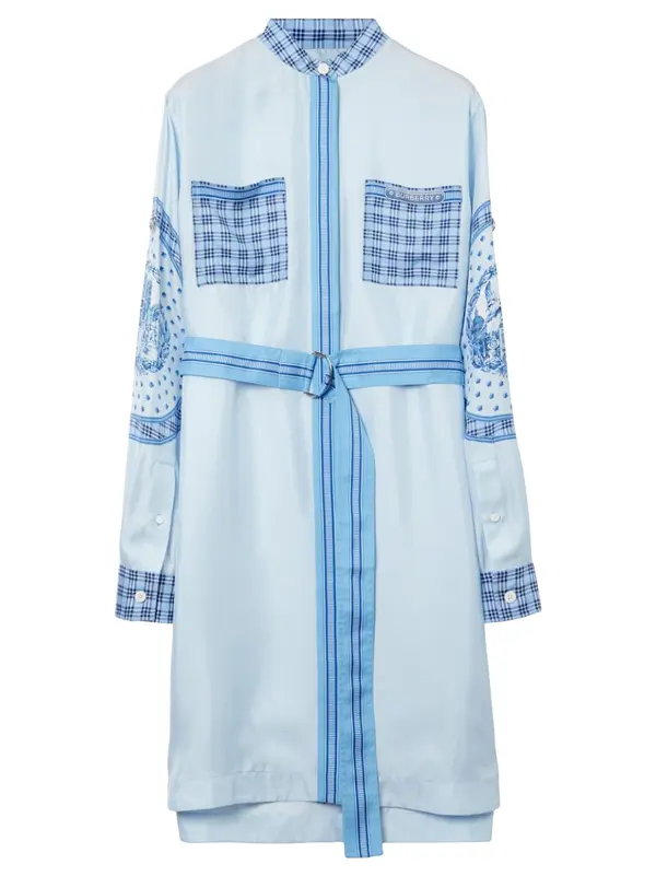 Burberry Monument-print Belted Silk Shirt Dress - Blue