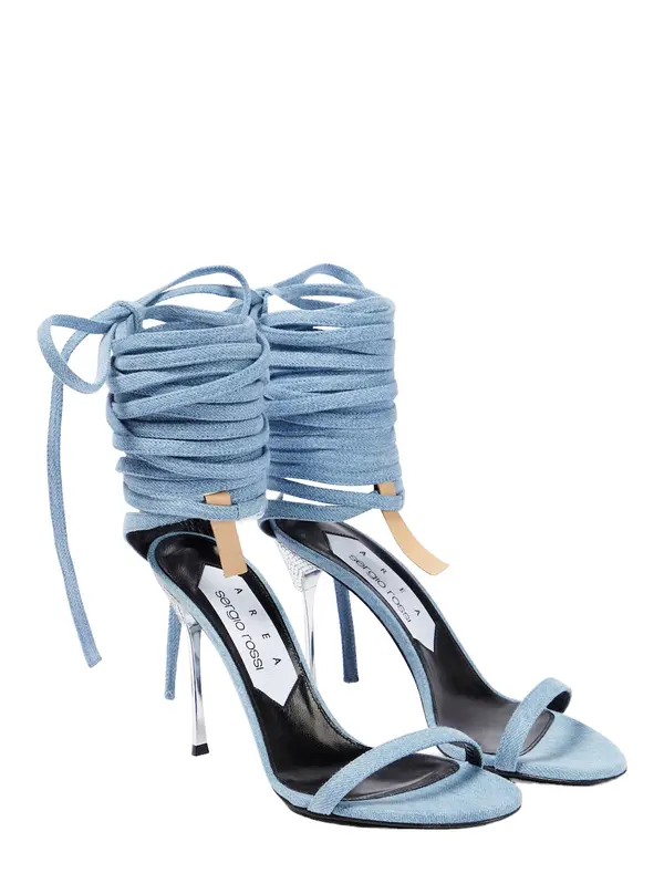AREA X Sergio Rossi Marquise Denim Sandals - Blue