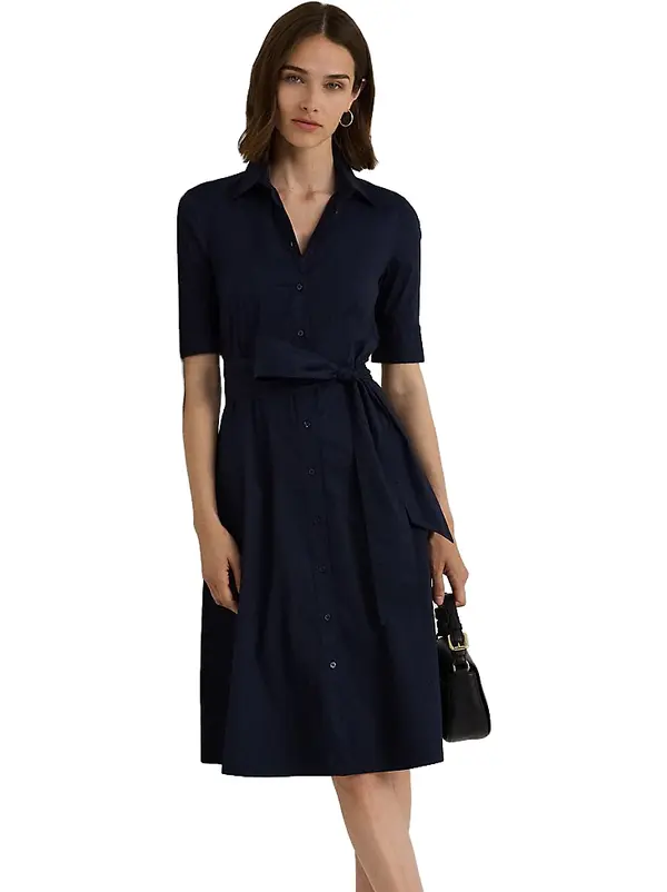 Ralph Lauren Belted Cotton-blend Shirt Dress - Lauren Navy