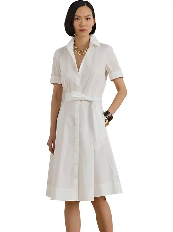 Ralph Lauren Belted Cotton-blend Shirt Dress - White