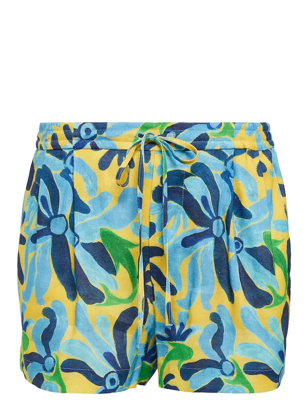 Marni Printed Linen-blend Shorts - Blue