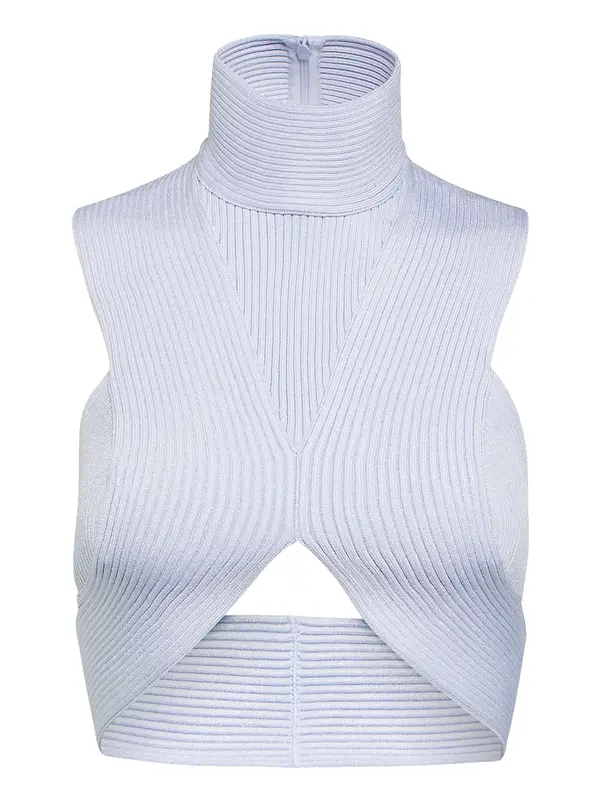 Alaïa Ribbed-knit Crop Top - Blue