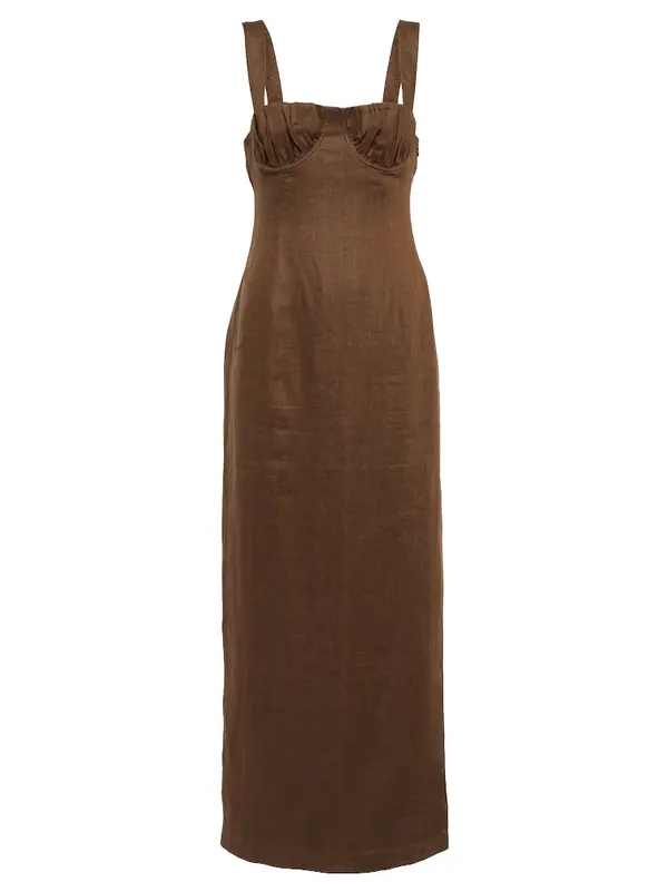 Sir The Label Bettina Linen Midi Dress - Brown
