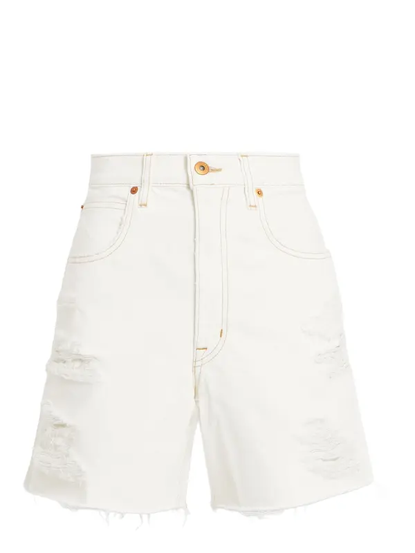SLVRLAKE Dakota Distressed Denim Shorts - Ivory