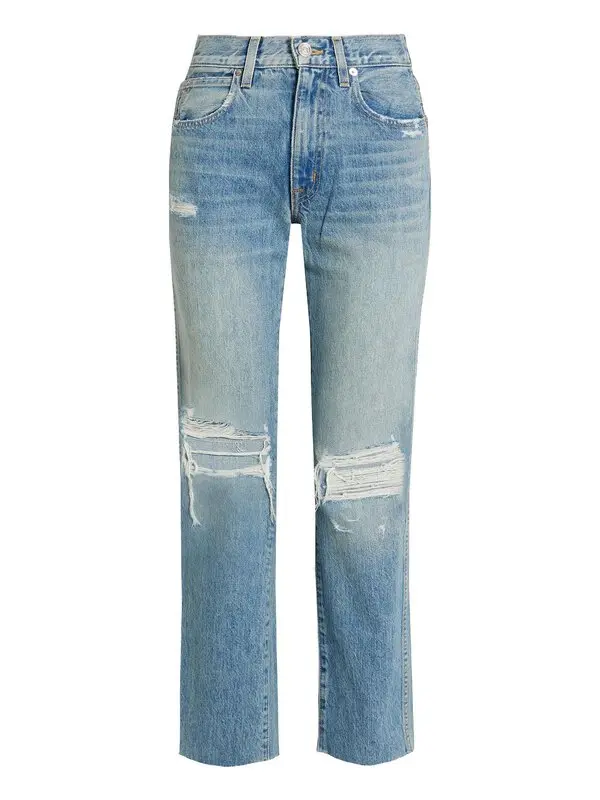 SLVRLAKE Hero Frayed High-rise Straight-leg Jeans - Mid Denim