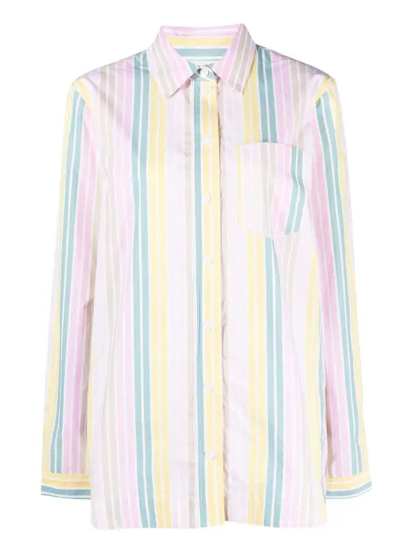 GANNI Striped Organic Cotton Shirt - Pink
