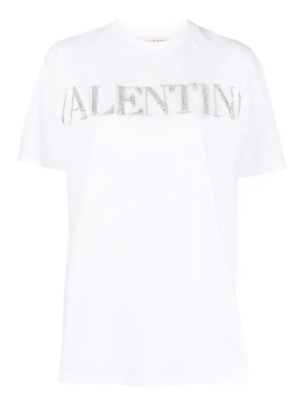 Valentino Garavani Cotton T-shirt With Crystal Logo - White