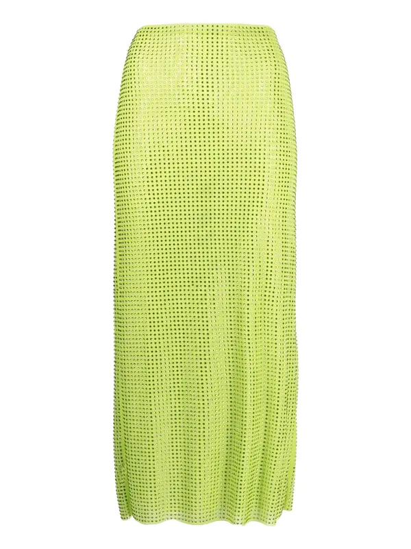 SELF-PORTRAIT Crystal-embellished Mesh Midi Skirt - Green
