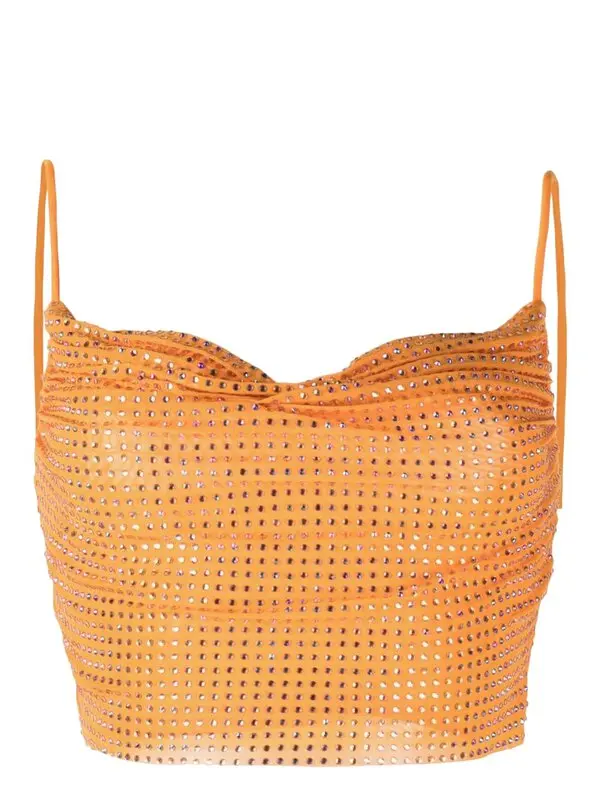 SELF-PORTRAIT Crystal-embellished Crop Top - Orange