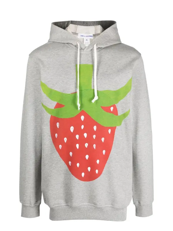 Comme Des Garçons Fruit-print Cotton Hoodie - Grey