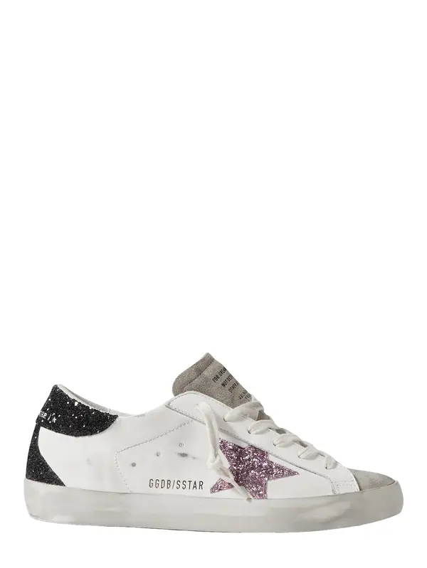 GOLDEN GOOSE Superstar Distressed Glittered Leather Sneakers - White