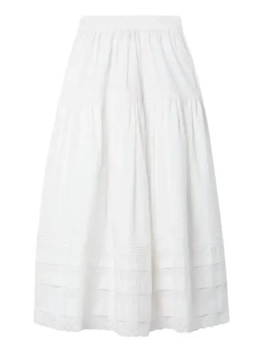 DÔEN - DÔEN Sebastiane Broderie Anglaise-trimmed Organic Cotton-poplin Midi Skirt