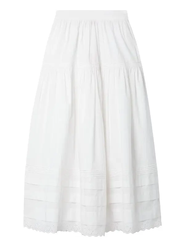DÔEN Sebastiane Broderie Anglaise-trimmed Organic Cotton-poplin Midi Skirt - White