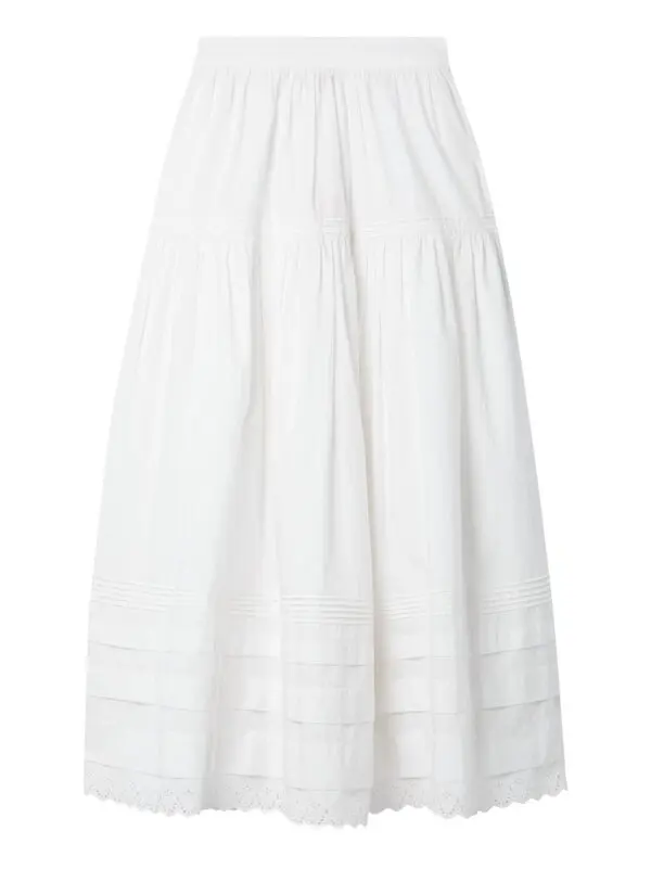 DÔEN Sebastiane Broderie Anglaise-trimmed Organic Cotton-poplin Midi Skirt - White
