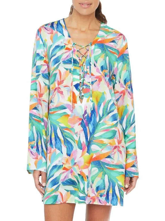 La Blanca Tropical Print Lace-up Tunic - Multi