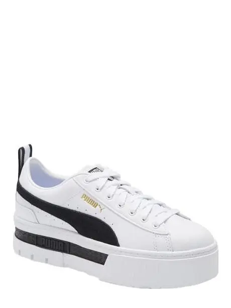 PUMA Mayze Leather Platform Sneakers - Puma White/puma Black