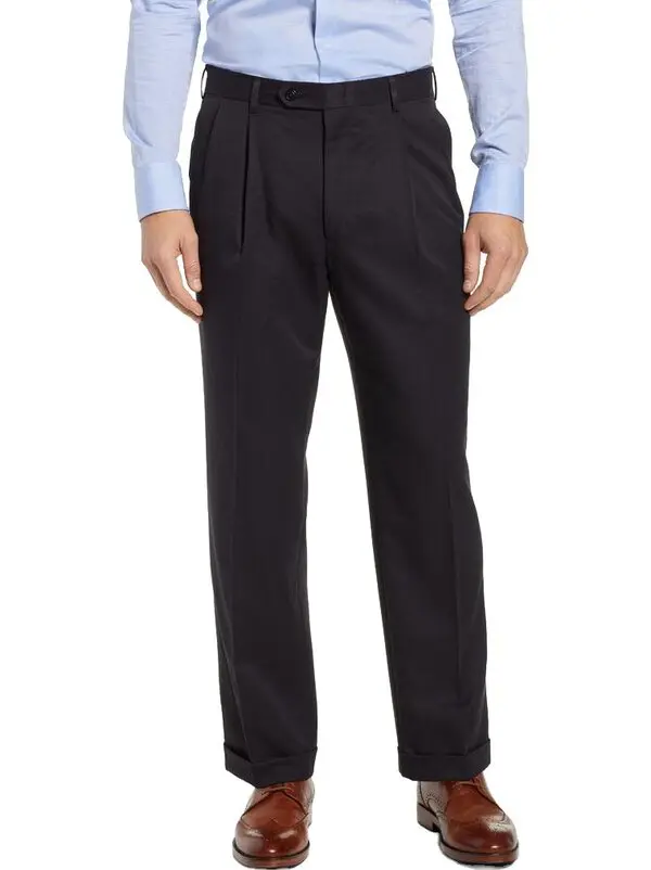 Berle Classic Fit Pleated Microfiber Dress Pants - Black