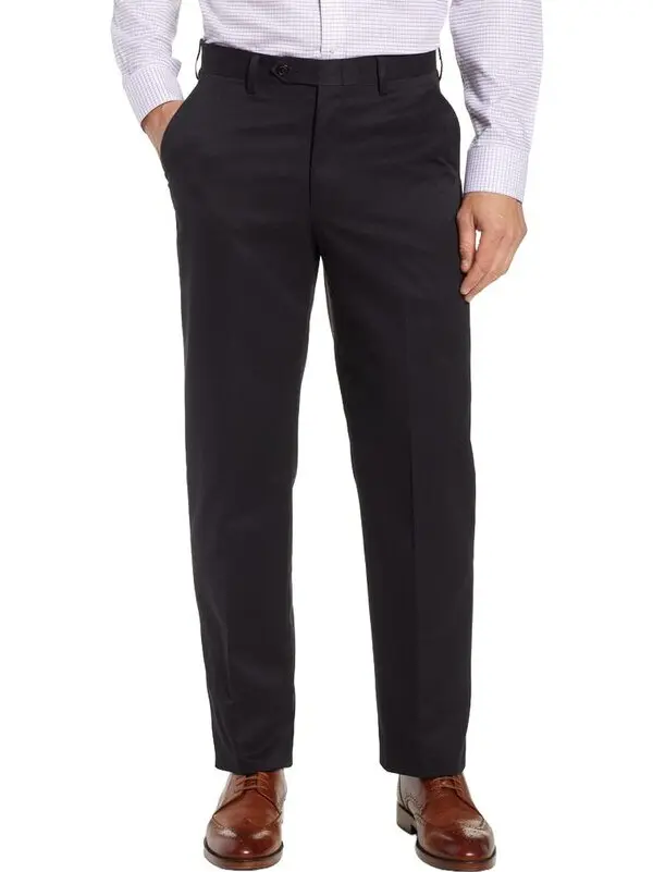 Berle Classic Fit Flat Front Microfiber Performance Dress Pants - Black