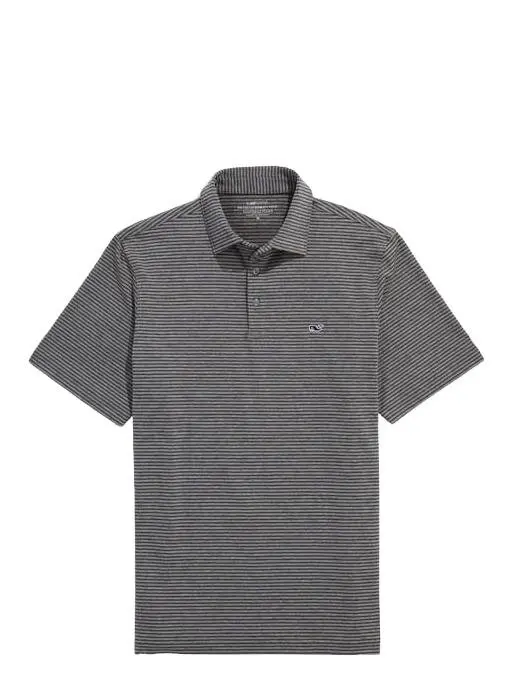 Vineyard Vines Stripe Sankaty Short Sleeve Performance Polo - Gray Pine/deep Bay