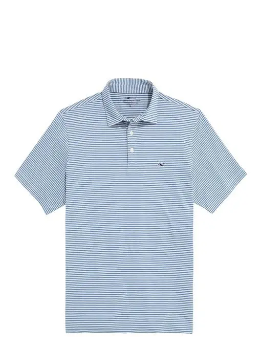 Vineyard Vines Stripe Sankaty Short Sleeve Performance Polo - Shell Gray/moonshine