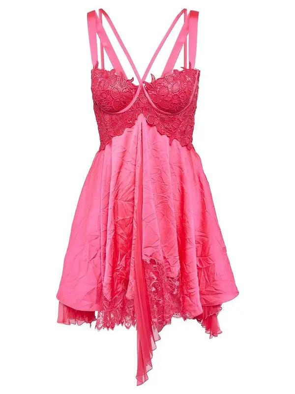 Versace Lace-trimmed Satin Minidress - Pink