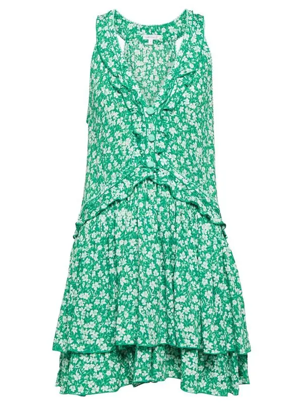 Poupette St Barth Mae Floral Ruffle-trimmed Minidress - Green