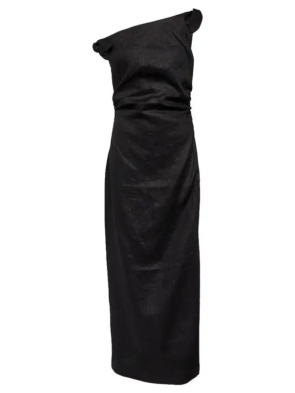 Sir The Label One-shoulder Linen Maxi Dress - Black
