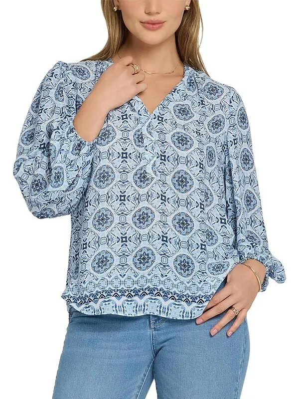 NYDJ Puff Sleeve Popover Shirt - Azure Sky