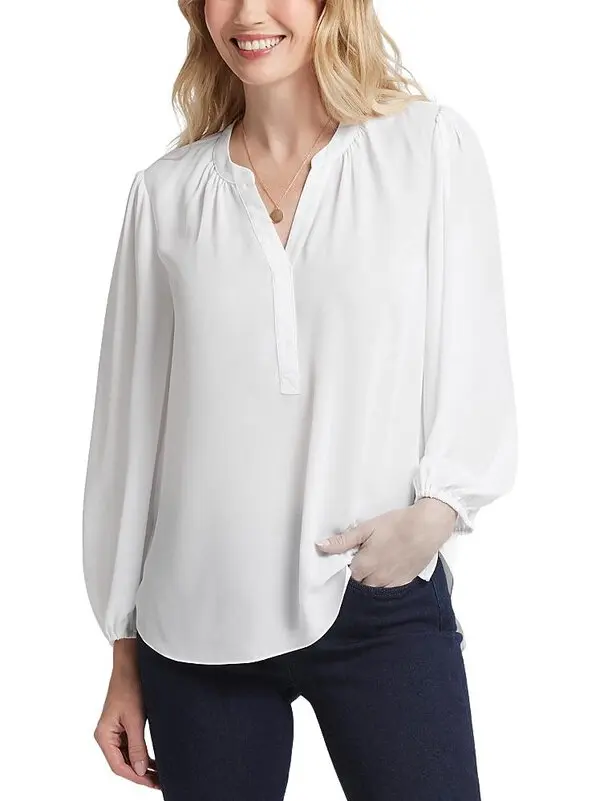 NYDJ Puff Sleeve Popover Shirt - Optic White