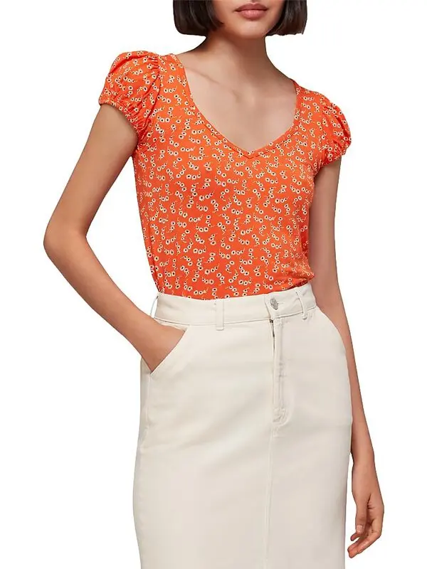 Whistles Floral Crescent Sweetheart Top - Red/multi