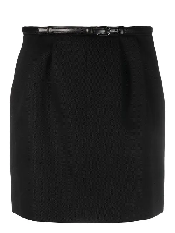 Saint Laurent Belted Tailored Wool Skirt - Black