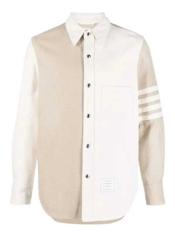 Thom Browne 4-bar Patchwork Denim Shirt - Neutrals