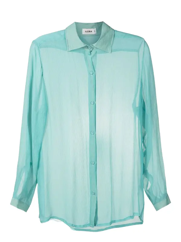 AMIR SLAMA Sheer Crinkled Silk Shirt - Blue