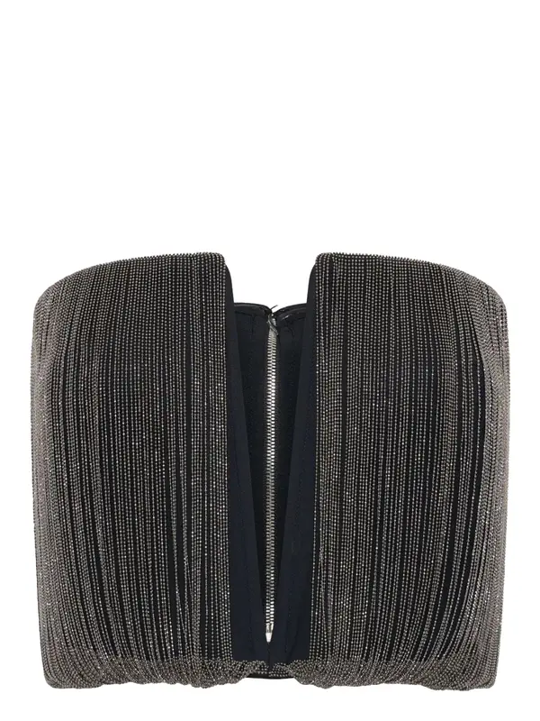 DION LEE Beaded Plunge Tank Top - Black